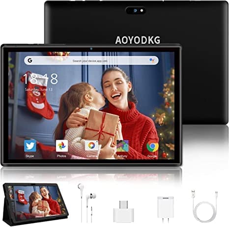 AOYODKG Tablet 10 Inch, Android Tablets, 8000mAh Battery, 3GB RAM 32GB ROM 128GB Expand, 1280 * 800 HD IPS, WiFi, Bluetooth, Dual Camera, GPS,Tablet PC (Black)