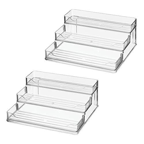 mDesign Plastic Kitchen 3-Tier Spice Rack Holder, Storage Organizer for Cabinet, Counter, Pantry, Shelf, Hold Spices, Seasoning, Jars, Canned Food, Appliances - Ligne Collection - 2 Pack - Clear