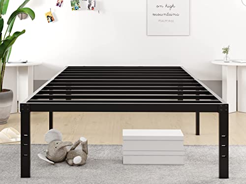 FSCHOS Bed-Frame-Twin, 16 Inch Metal Platform Twin-Size-Bed-Frame No Box Spring Needed, Heavy Duty Twin Size Bed Frame Easy Assembly, Noise Free, Black