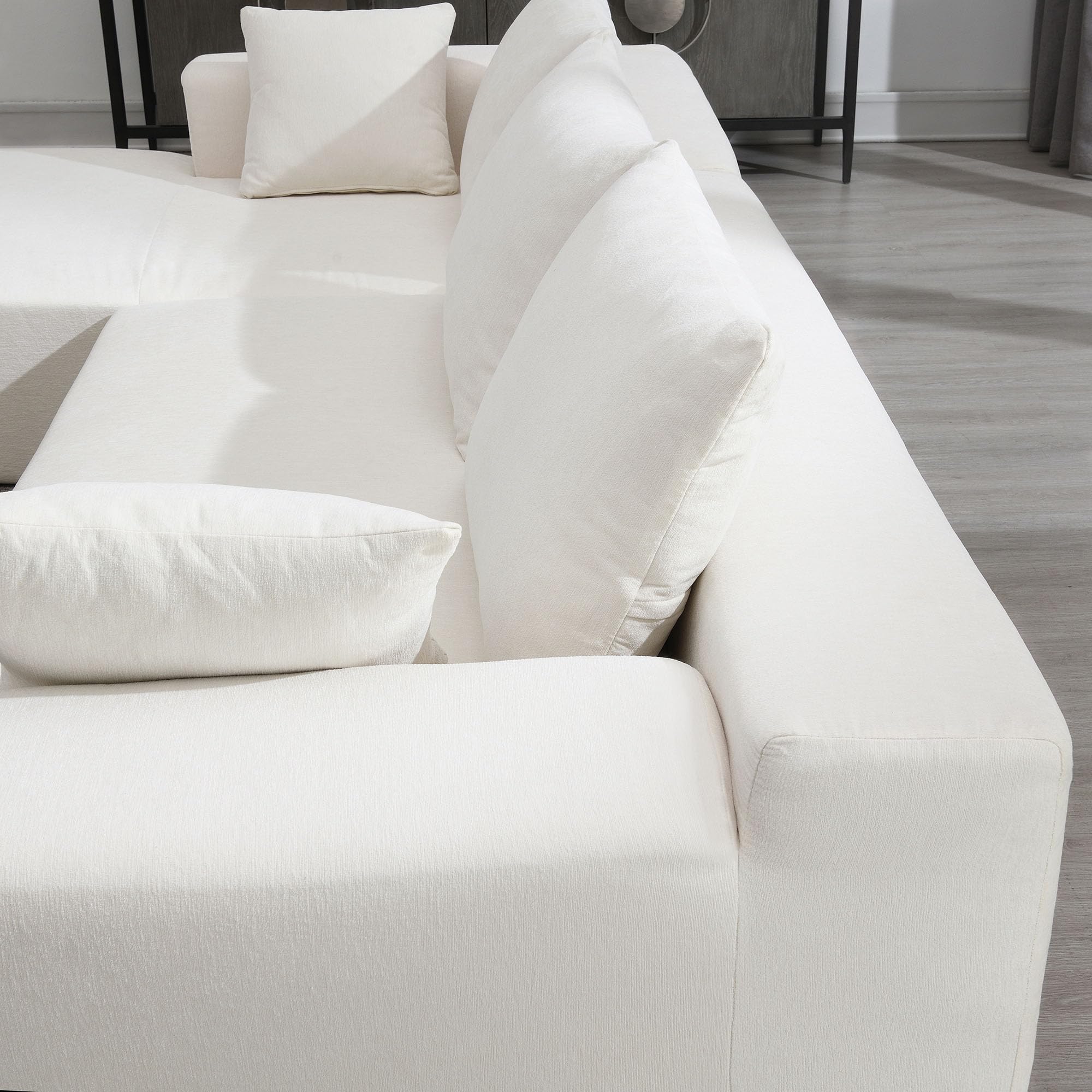 GNIXUU Chenille Modular Sectional Sofa, Modern Minimalist 2 Pieces Deep Cloud Sectional Couches for Living Room, Comfy Upholstered 4-Seater L-Shaped Sofa with Chaise(109" Cream White)