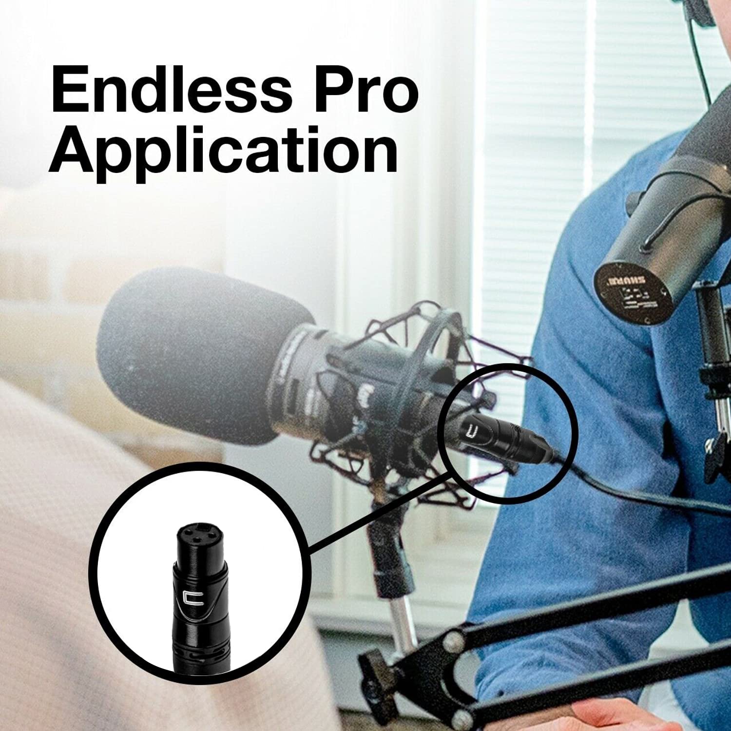 Balanced XLR Cable Female to 1/4" TRS Male - 100 Feet Blue - Pro 3-Pin Microphone Connector for Powered Speakers, Audio Interface or Mixer for Live Performance & Recording