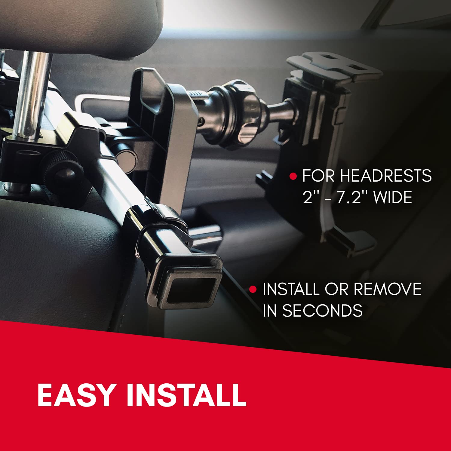 Macally Tablet Mount for Car - iPad Holder with Folding Table Tray - 360 Rotatable - Compatible with Tablets 4.5-10" Wide
