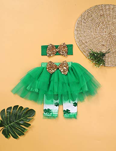 WALSONER My 1st ST.Patrick's Day Outfit Baby Girl Long Sleeve Romper Suspender Skirts with Headband clothes (Green-A, 0-3 Months)