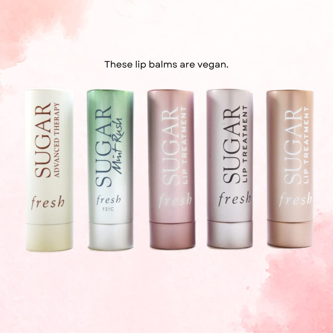 Fresh Sugar Collection Lip Care Set:: Mint Rush Freshening Lip Treatment, Advanced Therapy Treatment Lip Balm, and 3 Sugar Lip Balms in Rose, Honey, and Petal