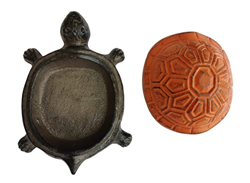 BSTGIFTS Cast Iron Turtle Key Hider - Spare Key Holder - Garden Decoration Turtle, Jewelry Trinkets Box for Key, Ear Studs, Ring, Paper Clip (Orange Red)