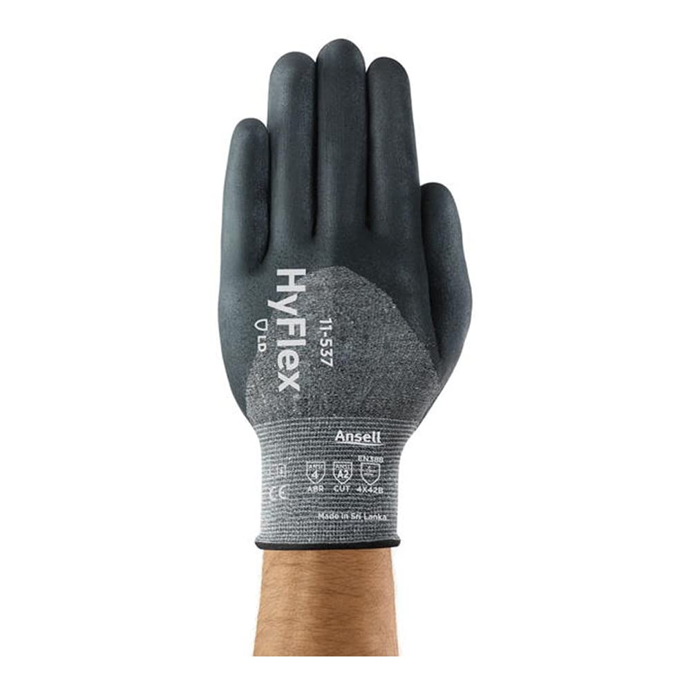 Ansell Healthcare 11537100 Series 11-537 HyFlex HPPE Glove, 3/4" Dipped, 18 Gauge, Size 10, Cool Gray (Pack of 144)