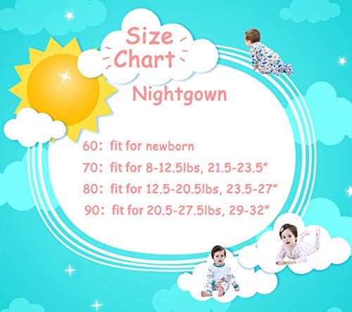 Baby Girls Sleep Gown - 100% Cotton Soft Lightweight No-Scratch Mittens Baby Sleeping Bag - Pink 90