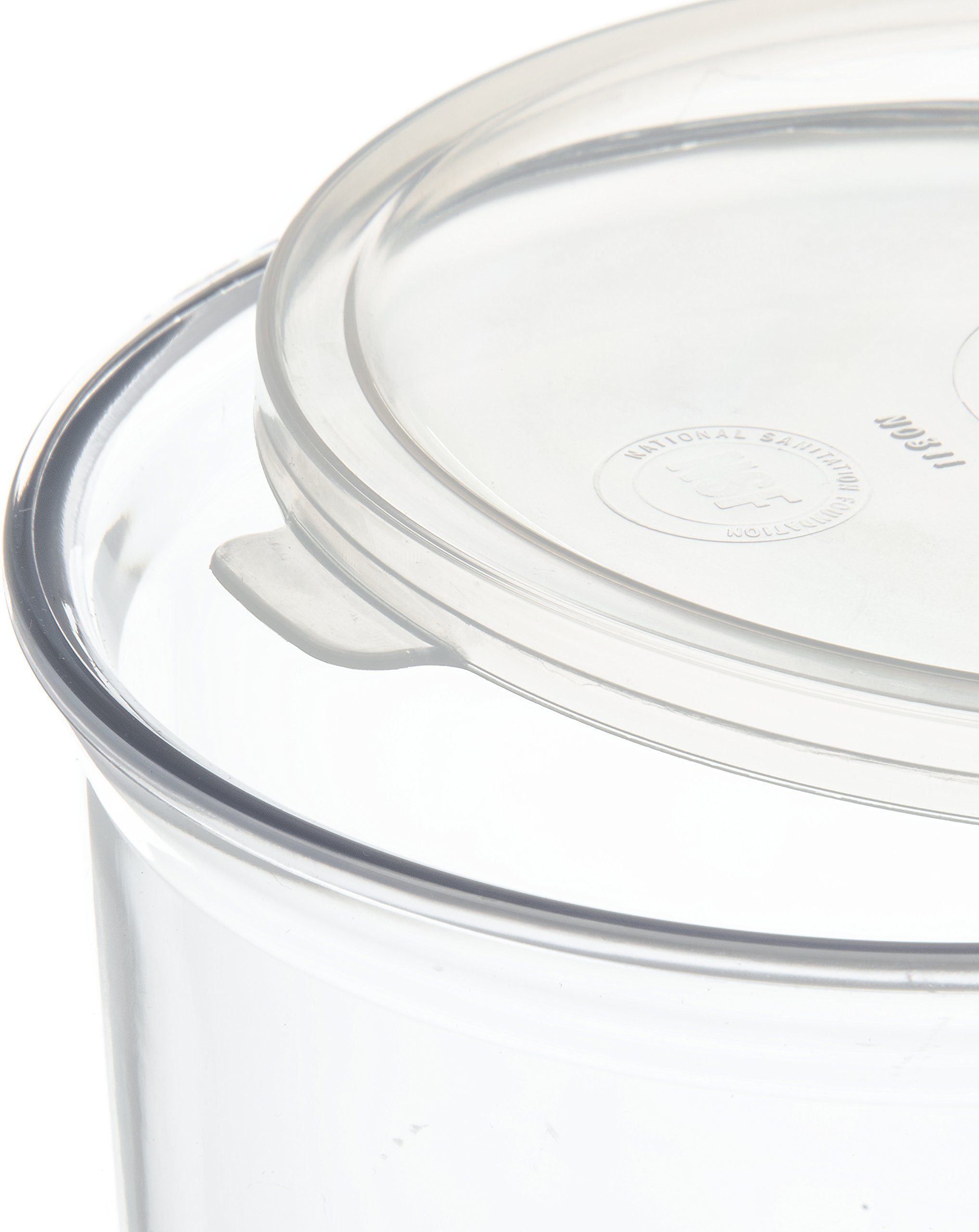 Carlisle FoodService Products Classic Round Storage Container Crock with Lid for Kitchen, Restaurants, Home, Plastic, 1.2 Quarts, Clear
