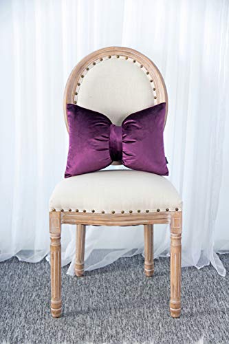 Luxurious Velvet Bow Neck Pillow Headrest Cushion Decorative Lumbar Support Pillow for Home, Living Room, Office (Purple, Large)