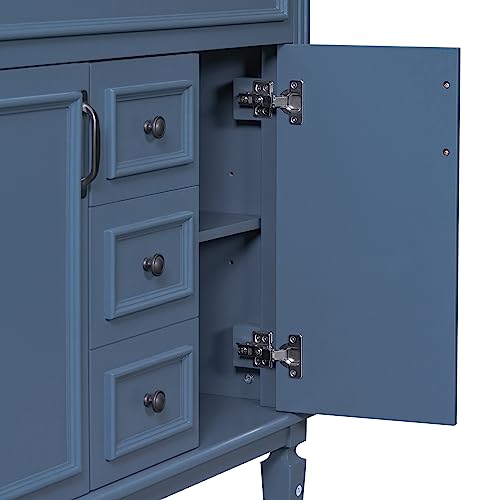 Aiuyesuo 36'' Modern Bathroom Vanity, Royal Blue Mirror Combo Stand Cabinet, Modern Bathroom Storage Cabinet with 2 Soft Closing Doors and 2 Drawers, Single Sink Bathroom Vanity