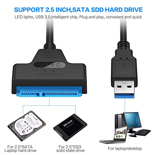 Cotchear USB 3.0 to SATA III Hard Drive Adapter Cable, 15 + 7 Pin Portable Adapter Cord 22 pin USB Cable 3.0 to SATA Adapter for 2.5 inch HDD SSD Hard Drive