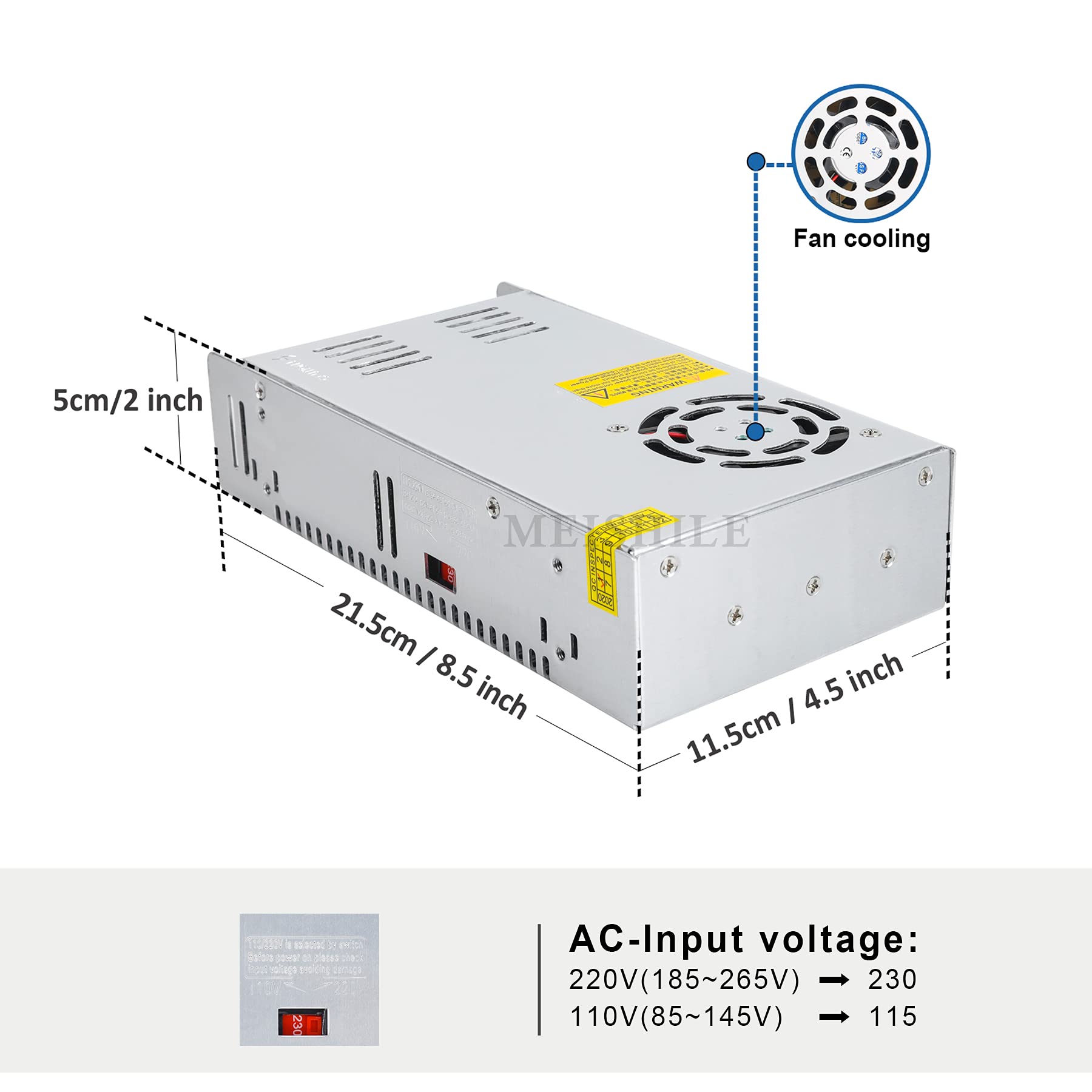 MEISHILE 12V 50A 600W DC Switching Power Supply Adapter PSU AC to DC Industrial Transformer Converter for LED Drive Light Lamp Meter 3D Printer Semiconductor Pump Motor Drive 220V 110V to 12Volt