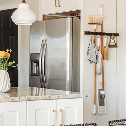 Full Circle Get A Grip Mop and Broom Organizer β Wall Mounted Storage for Kitchen or Closet β Lightweight Bamboo Hanging Broom Holder with Foam Pegs β Easy to Install Home Organization, Large