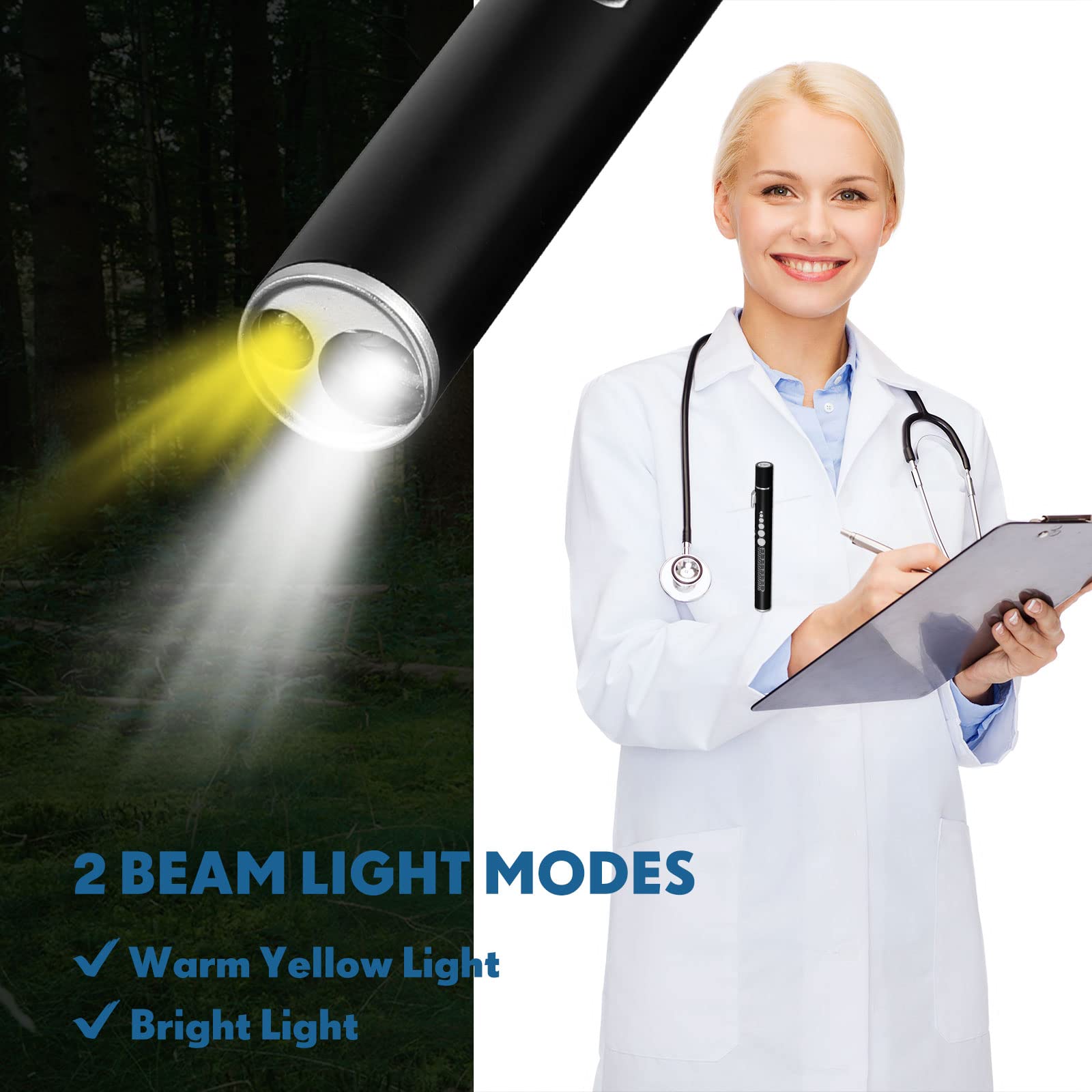 5 Pcs Pen Lights for Nurses LED Medical Penlights with Pupil Gauge and Ruler, USB Rechargeable Pen Light 2 Modes Warm White Light Nursing Student, Doctor Nurse Accessories for Work, Black