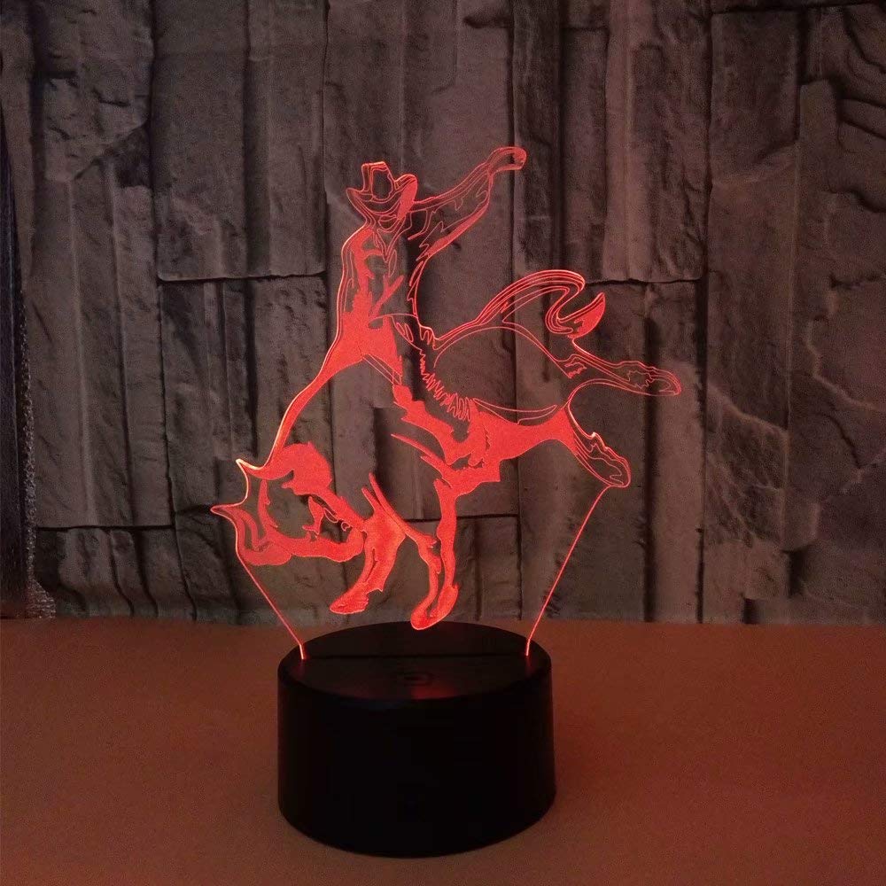 JruF Night Light for Kids 3D Night Light Bedside Lamp with Remote Control Changing Xmas Halloween Birthday Gift for Child Baby Girl,Horse Race and Cowboy