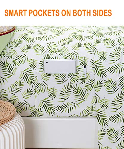 Elegant Comfort Ultra-Soft Double Brushed 6-Piece Microfiber Sheet Set Beautiful Tropical Patterns, and Vibrant Solid Colors, Luxury, All-Season Bed Sheet Set - Palm Leaves, Queen