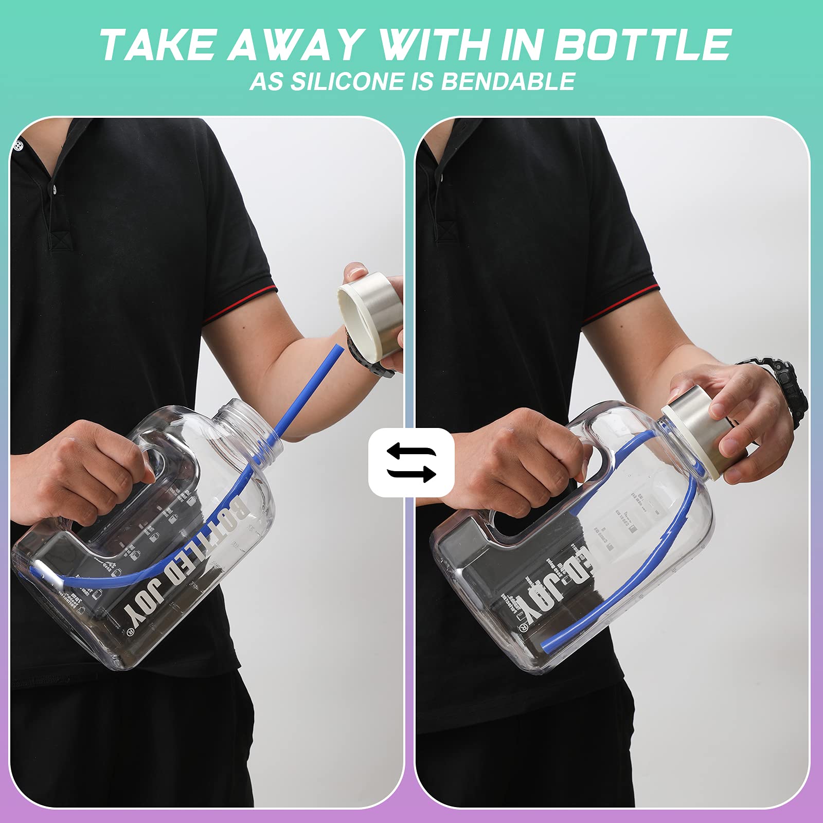 ４ Pack, Extra Long 15 Inch Reusable Silicone Straws for Large Water Bottle, Wine Bottle - 1 Gallon 128 75 64 OZ Tumbler - Flexible Drinking Straws for Extra Tall Cups - 2 Cleaning Brushes