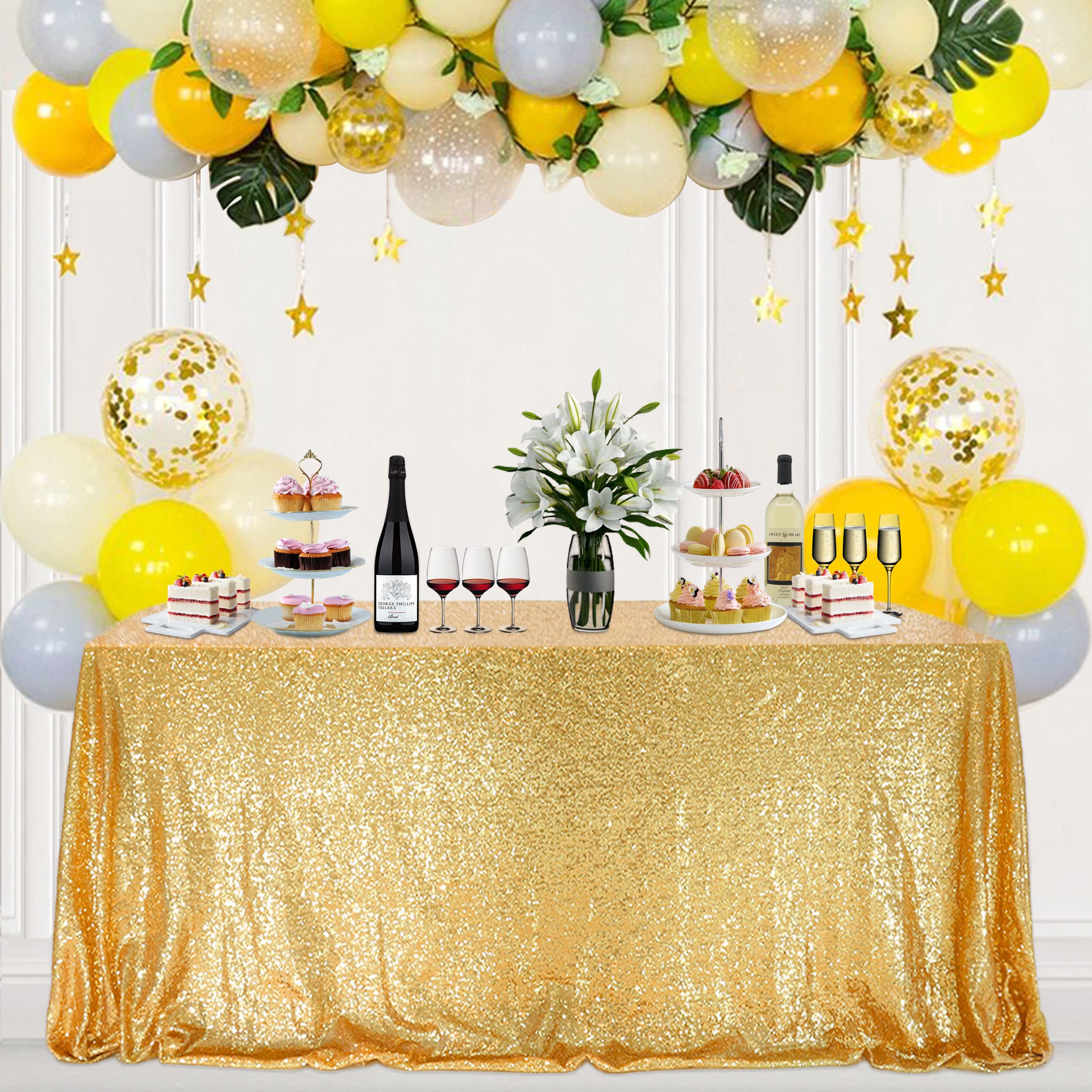 BalsaCircle TRLYC Fathers'Day Gift Sparkly Gold Sequin Tablecloth for Party-72x72Inch