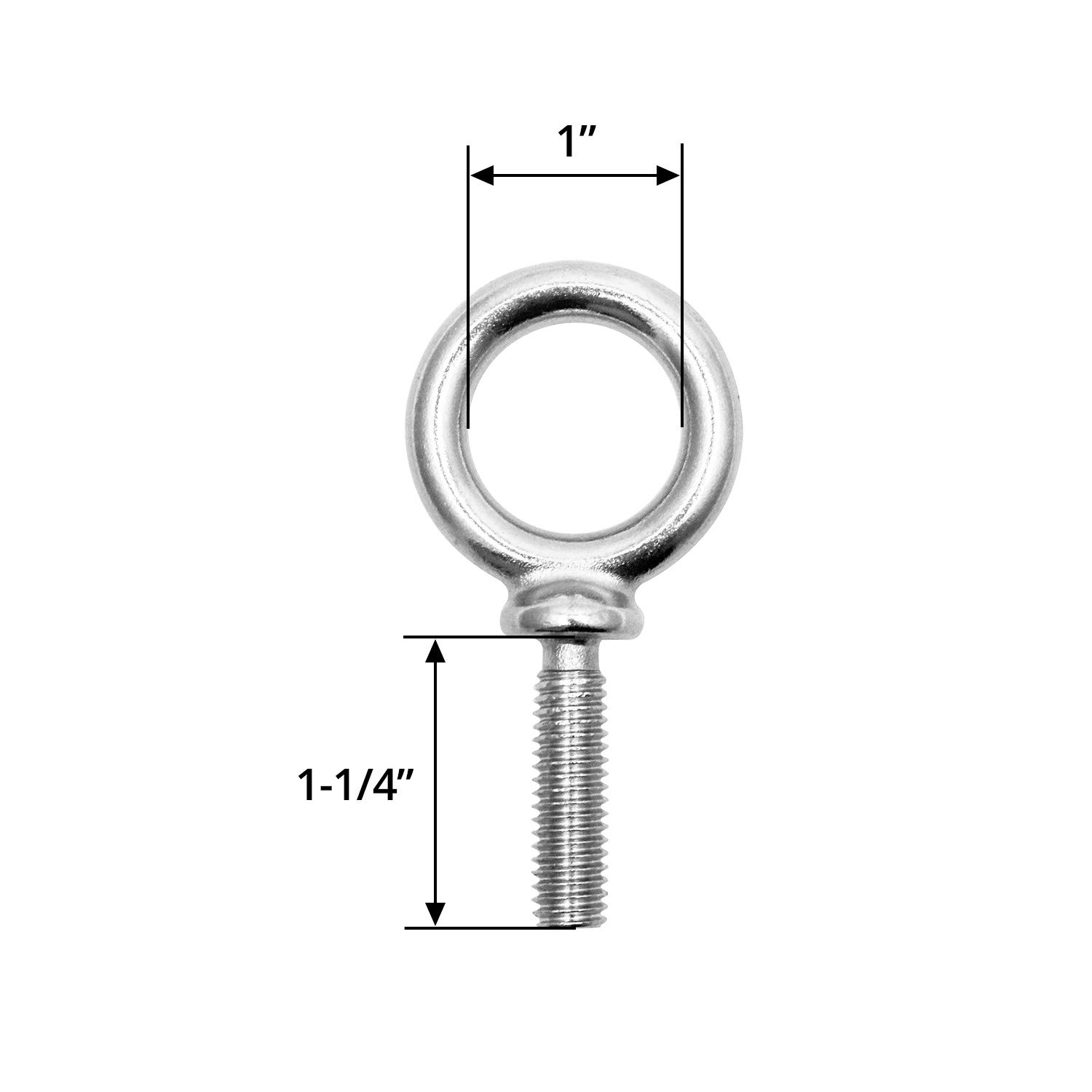 QWORK 3/8"-16 UNC Stainless Steel 316 Eye Bolt, 4 Pack 3/8" x 1-1/4" Marine Grade Machinery Shoulder Eyebolts