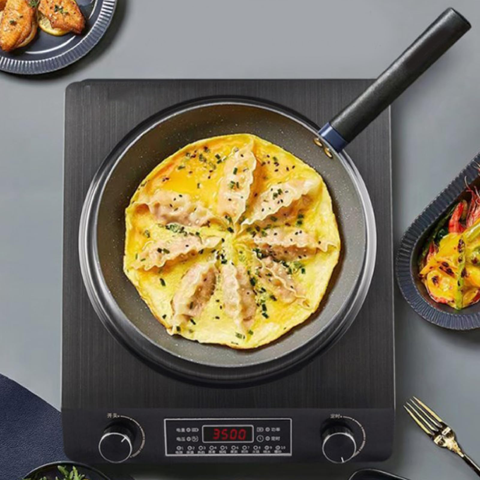 3500W Portable Induction Cooktop, Aluminum ABS Countertop Induction Cooker Hot Plate with Smart Touch Panel for Home Kitchen(us plug110V)