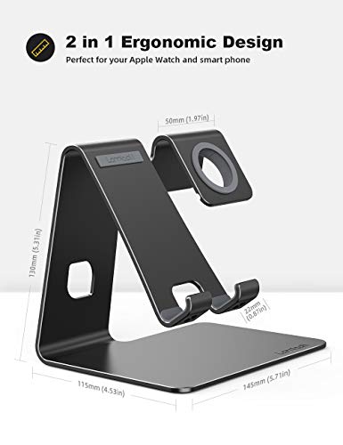 Lamicall Stand for Apple Watch Phone Holder 2 in 1 Desktop Stand Holder Charging Station Dock Compatible with Apple Watch SE Series 8/7/6/5/4/3/2 Ultra [Charging Cable Not Include]