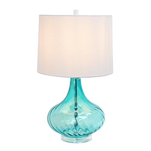 Elegant Designs LT3214-BLU Glass Table Lamp with Fabric Shade, Light Blue