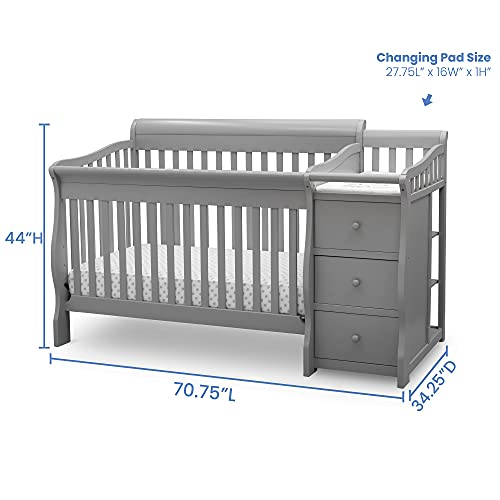 Delta Children Princeton Junction Convertible Crib N Changer + Changing Pad and Cover [Bundle], Grey