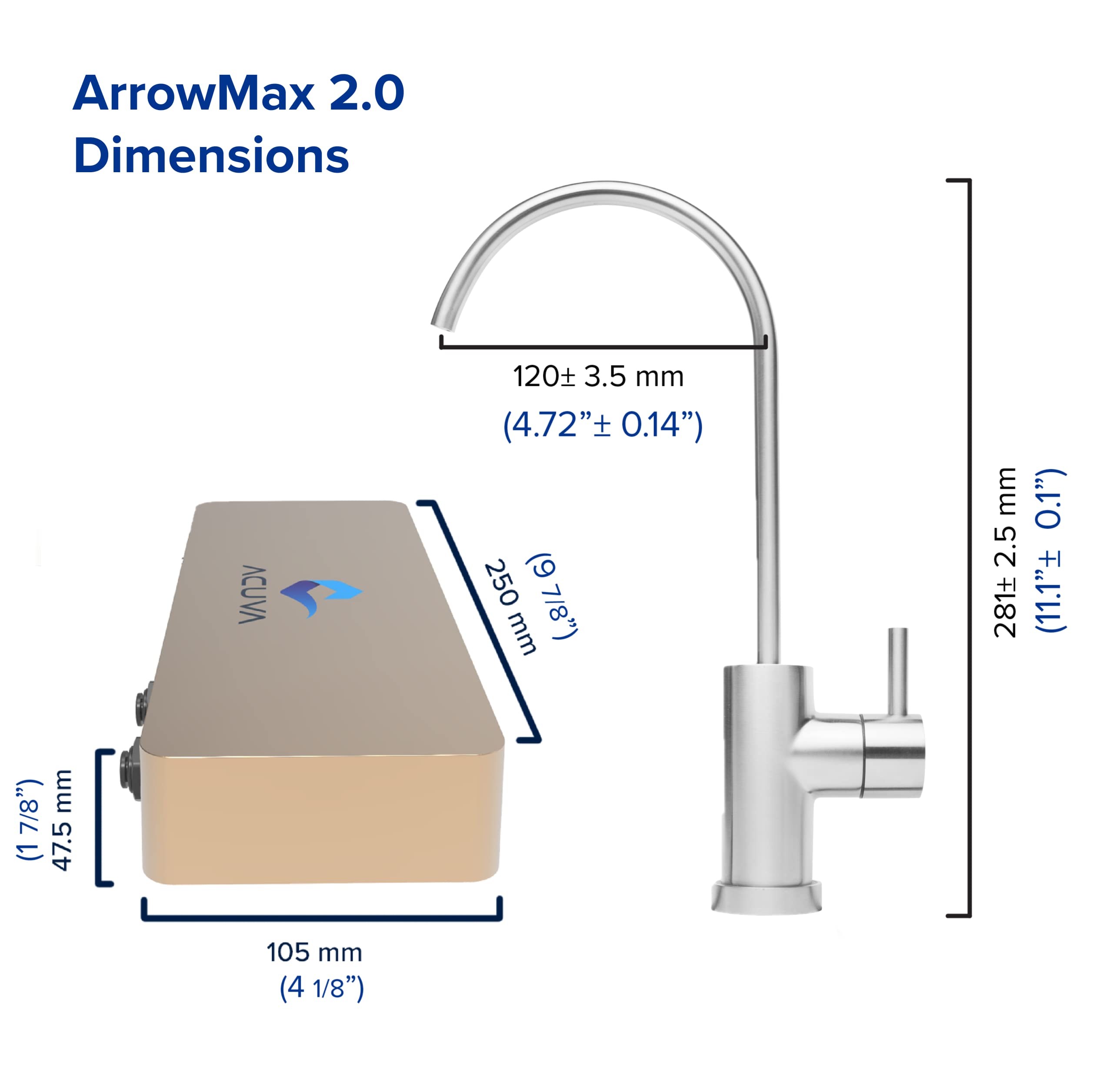Acuva- ArrowMax 2.0 UV-LED Water Purifier, Under Sink Water Filter System with Smart Faucet, Universal Power Supply, Brushed Nickel Faucet