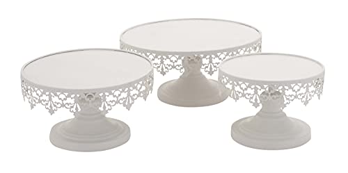 Deco 79 Vintage Metal Round Cake Stand, Set of 3 13", 10", 9"W, White