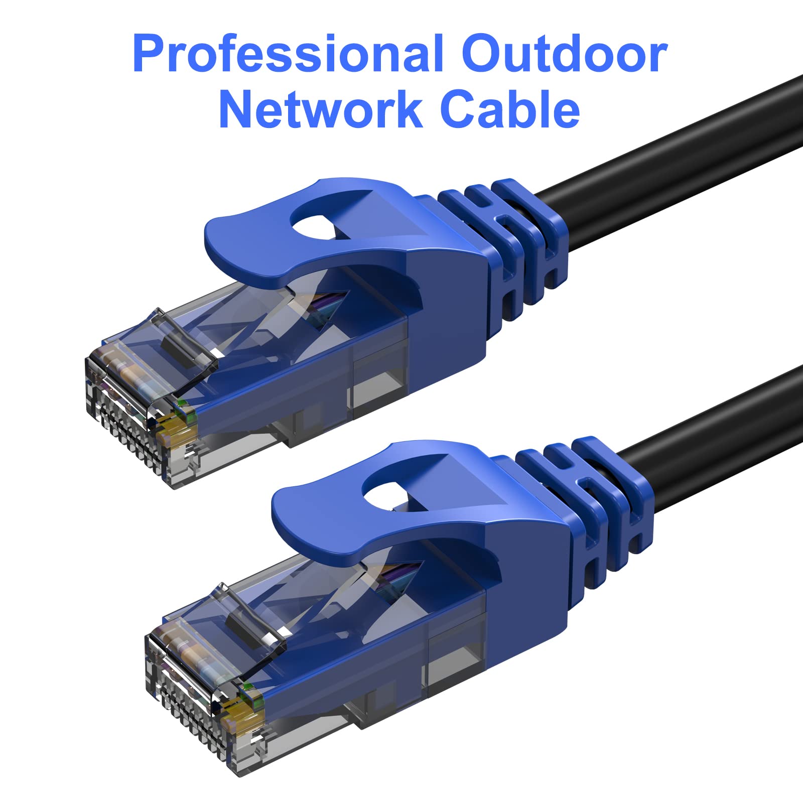 350FT Cat6 Outdoor Ethernet Cable, In-Ground, Heavy Duty Direct Burial, 24AWG CCA Patch Cord, POE, UTP, Waterproof, LLDPE UV Resistant, Network, Internet, LAN, Cat 6 Cable 350 Feet with 25 Cable Ties