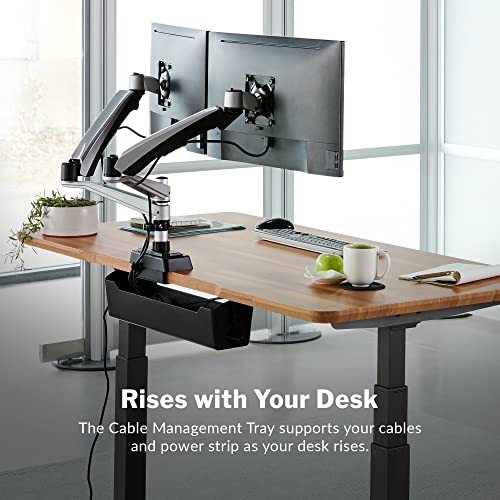 Vari Cable Management Tray - Under Desk Wire Management & Organization - Ideal for Home or Office Sit Stand Desks - Fits Electric Standing Desk 48x30, 60x30, 60x24, 72x30 - Easy Assembly (Black)