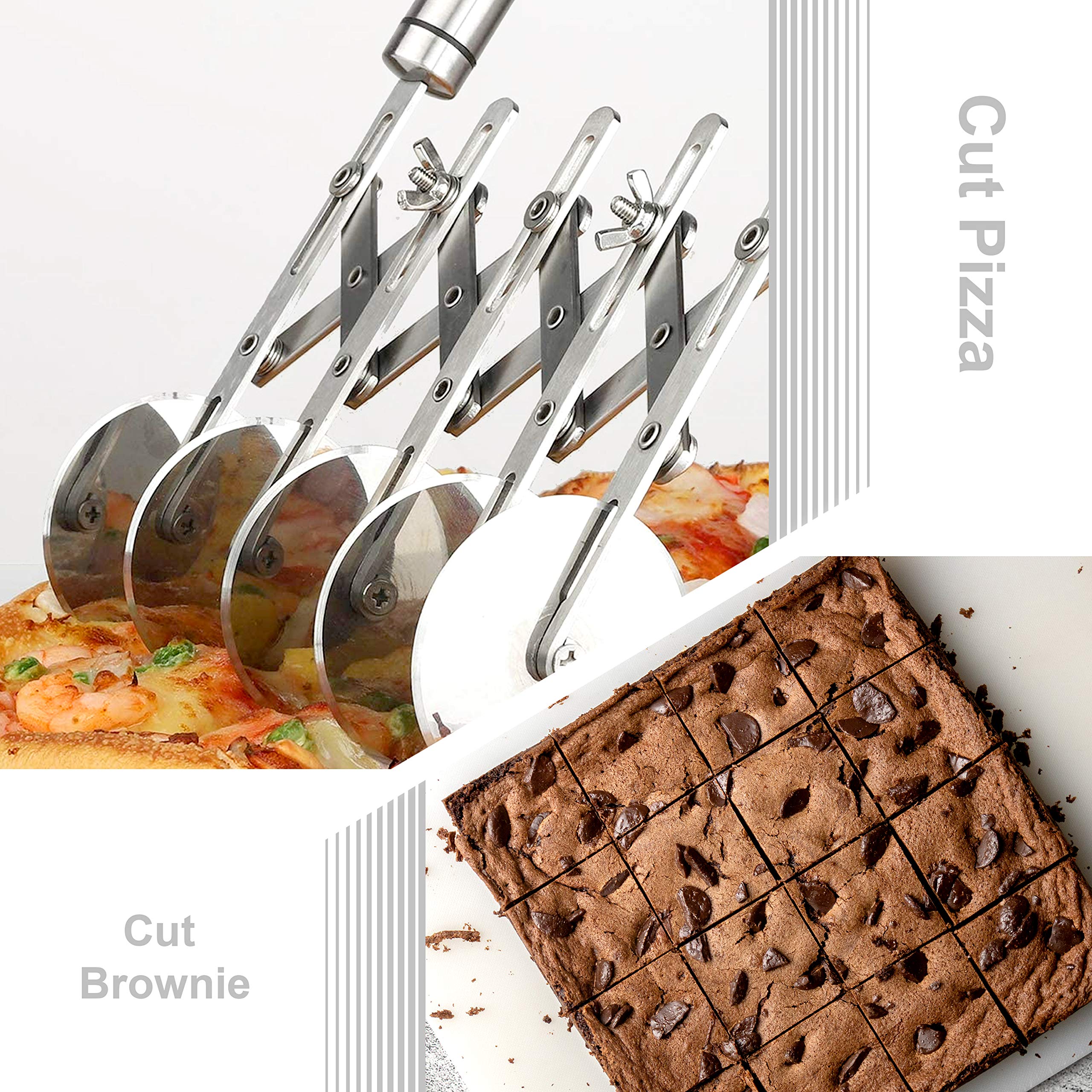 5 Wheel Pastry Cutter with Grinder Spaghetti Cutter Dough Roller Cutter Knife Stainless Steel Pizza Slicer Pasta Wheeling Cutter Attice Roller Adjustable Dough Divider with Handle
