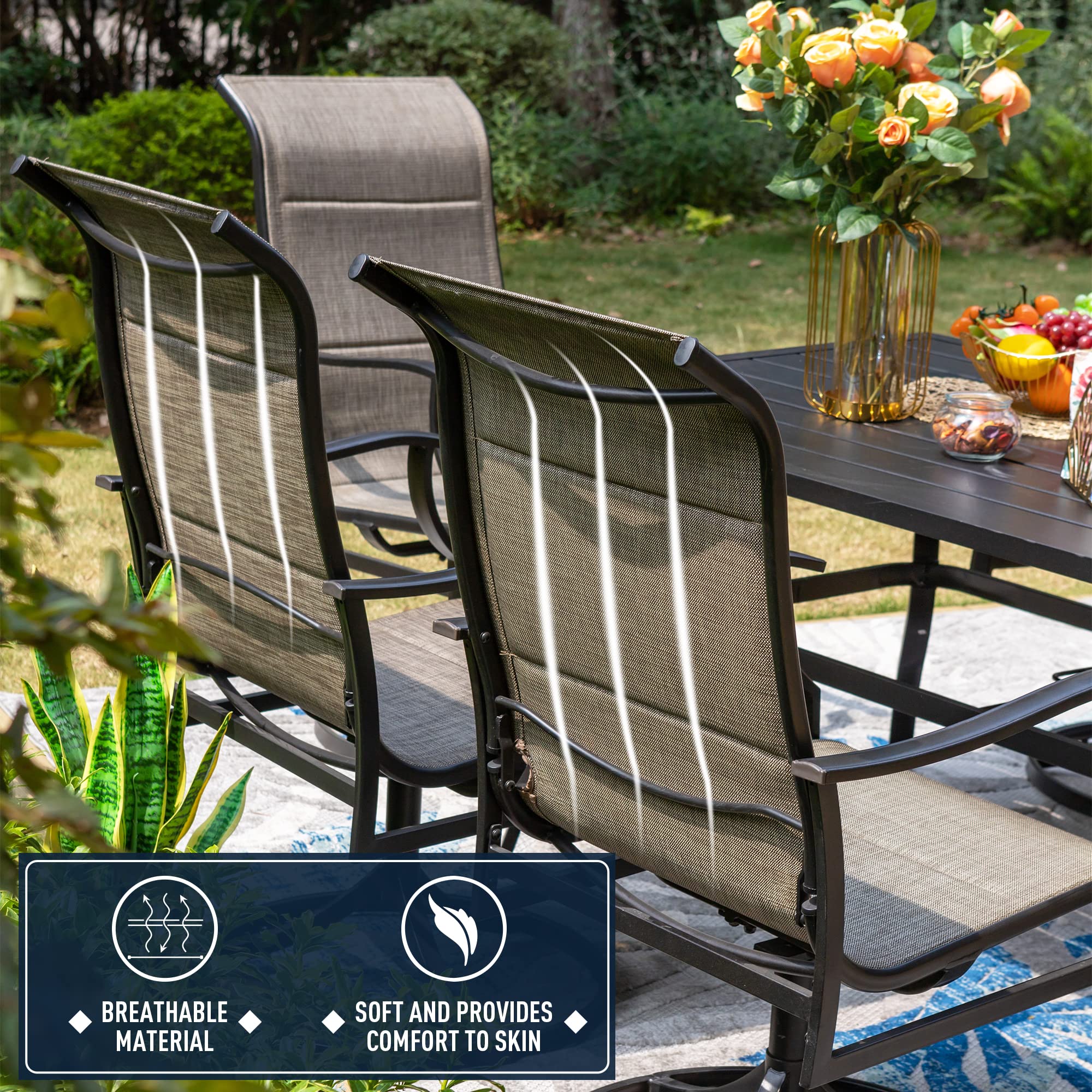 Sophia & William Patio Dining Set 7 Pieces Patio Table and Chairs for 6 Padded Quick Dry Textilene High Back Outdoor Dining Set Support 350lbs for Outdoor Lawn Garden Backyard