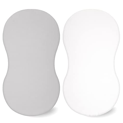 TILLYOU Cotton Fitted Bassinet Sheets for Baby Boy Girl, Fit for Halo Bassinet Swivel Sleeper, Adapt to Hourglass Bassinet Mattress Sheet, 31.5'' x 18'', 2 Pack White+Gray