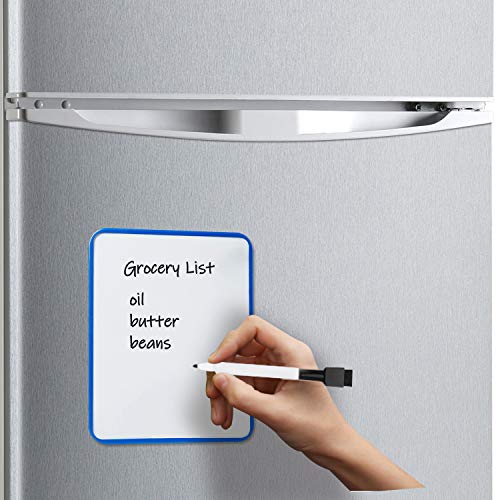 Magnetic Dry Erase White Board 6" x 8" with Magnetic Marker and Two Magnets, Whiteboard for School Home Office Locker Fridge Kitchen Educational (Blue)