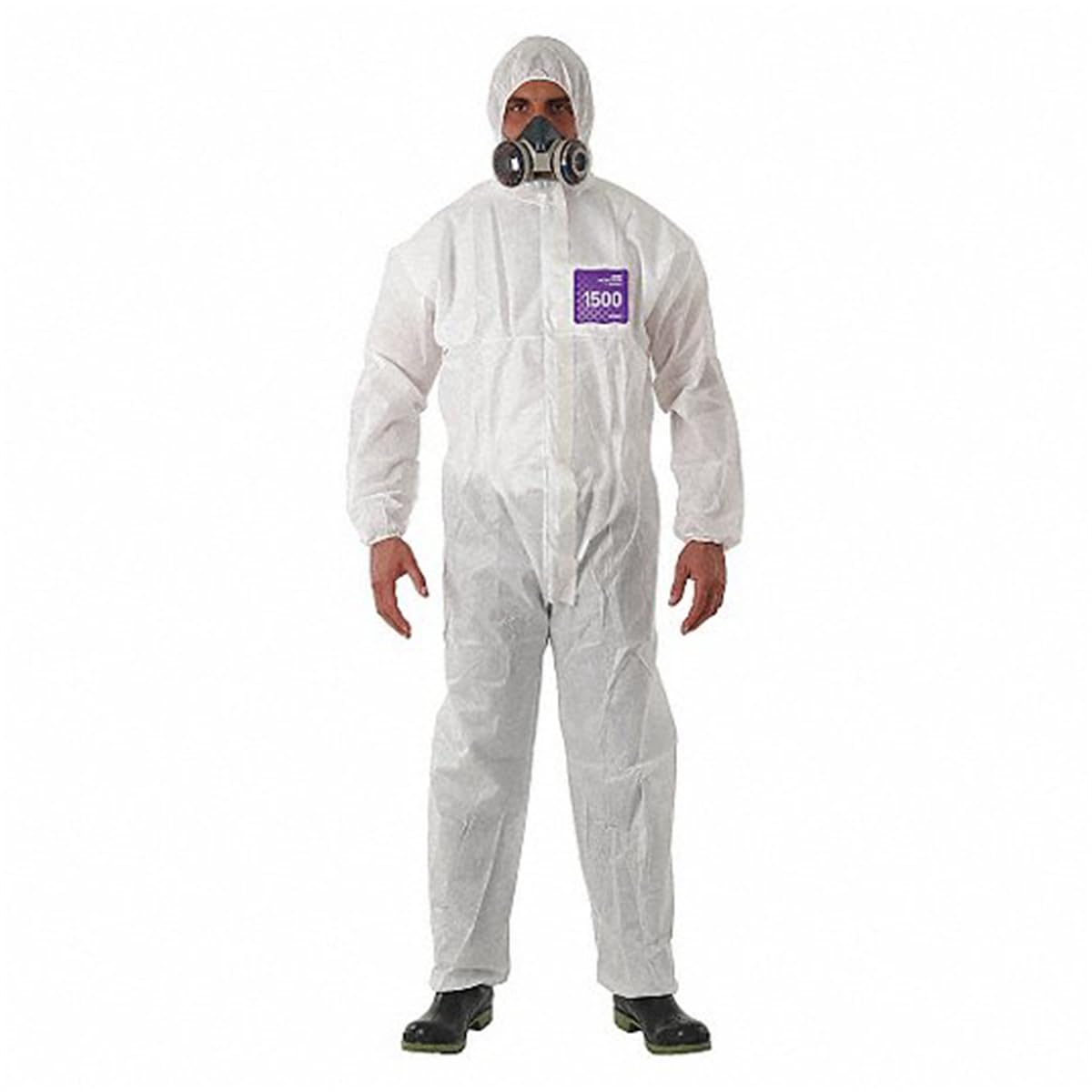 Ansell Healthcare WH15-S-92-101-07 MICROCHEM by AlphaTec Series 1500 Coverall with 3 Piece Hood, 2-Way Front Zipper with Storm-Flap, 3X-Large, White (Pack of 25)
