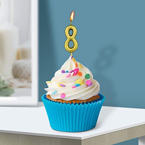 Beanlieve 10-Pieces Numeral Birthday Candles - Cake Numeral Candles Number 0-9 Glitter Cake Topper Decoration for Birthday,Wedding Anniversary,Party Celebration (Gold)