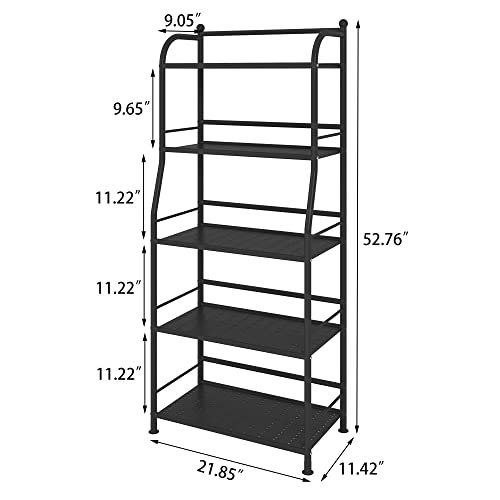 FKUO 5 Tier Metal Shelf Storage Shelves Living Room Bookshelf Bathroom Corner Storage Rack for Kitchen,Indoor Plant Stand (Matte Black, 5 Tier)