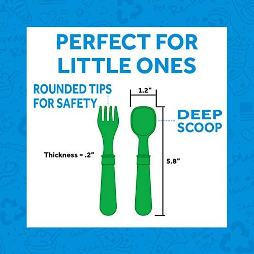 Re-Play Made in USA 5 Piece Toddler Feeding Set includes 2 Divided Plates, Silicone Storage Lid, Utensils - Made from Recycled Milk Jugs - Aqua