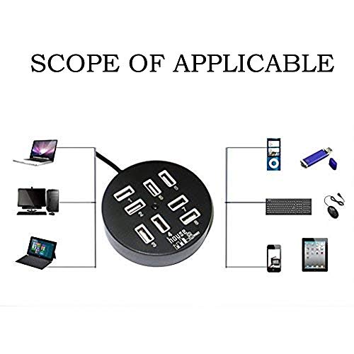 KDL TECH USB Hub 8 Ports Box Data Transmission Round Hub Multi-USB Splitter & Charge for Devices Faster for Mobile Phone, USB Flash Disk, PC, Tablet (Black)