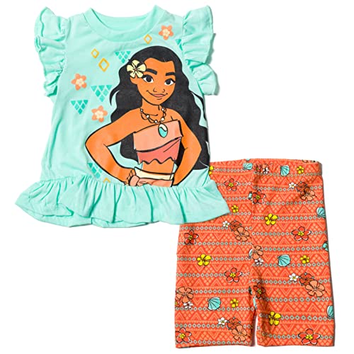 Disney Moana Little Girls T-Shirt and Bike Shorts Outfit Set Floral Blue 4T