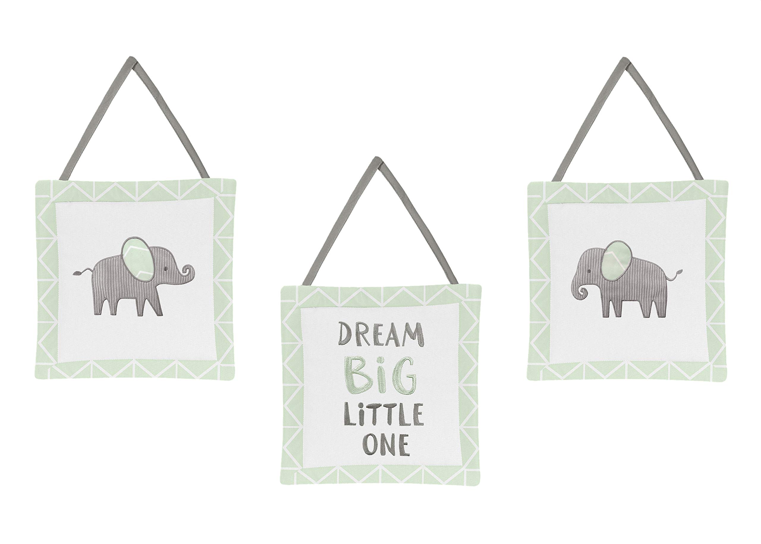 Sweet Jojo Designs Mint, Grey and White Watercolor Elephant Safari Baby Unisex Crib Bedding Set - 11 pieces