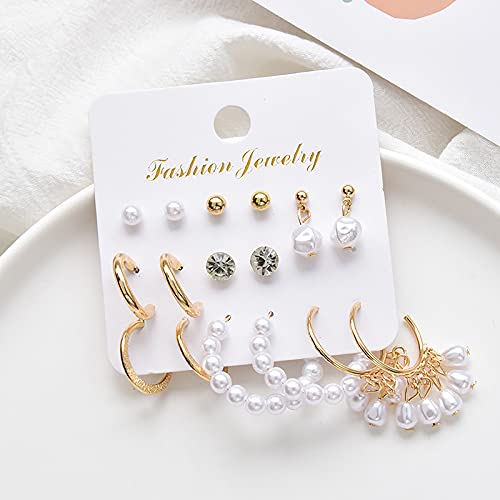 56 Pairs Earrings Sets for Women Pearl Hoop Earring Assorted Multiple Stud Earrings Set Simple Cute Jewelry (#1)