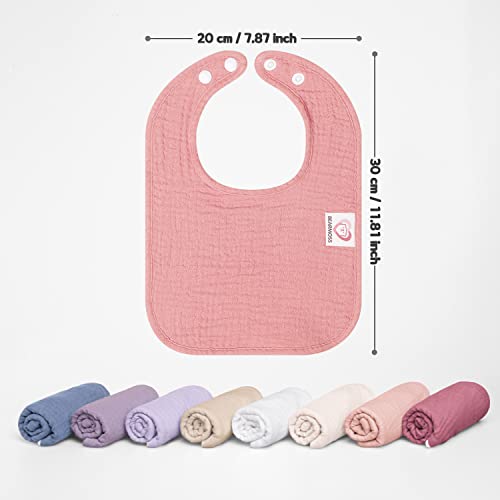 Bearmoss Muslin Baby Drooling Bibs 8 Pack, 100% Cotton Square Adjustable Bandana Bibs Gift for Baby Girls Boys Teething Drool (Summer Berry)