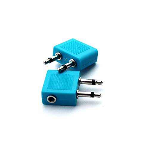 MAOYE Airplane Airline Flight Adapters for Headphones, Airplane Headphone Adapter, UCEC 3.5mm Golden Plated Airline Earphone Adapter for in-Flight Entertainment System, 2 Pack (Blue)