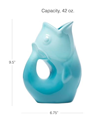 Gurgle Pot Fish Pitcher- Gradient Blue | Large Flower Vase or Beverage Pitcher | Blue Serving Ware for Parties | Indoor and Outdoor Serveware | Coffee and Dining Room Tables Centerpieces