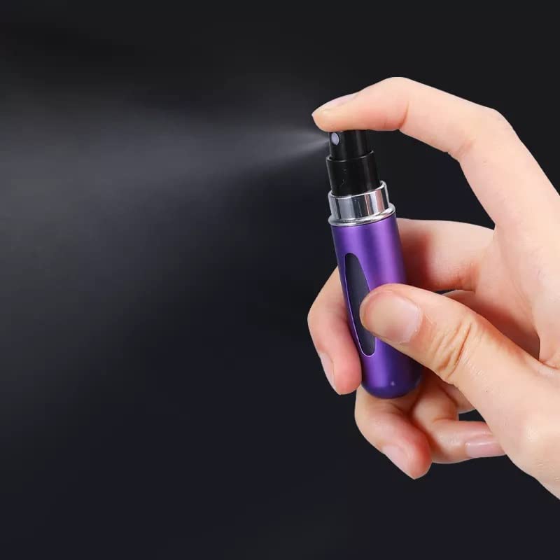 5 Pieces Portable 5ml Refillable Mini Perfume Atomiser Bottles, Easy to Fill-Underfill Empty Small Perfume Spray Atomizer multicolor. (Rainbow: Red, Rose Red, Bright Gold, Green, Bright Blue)