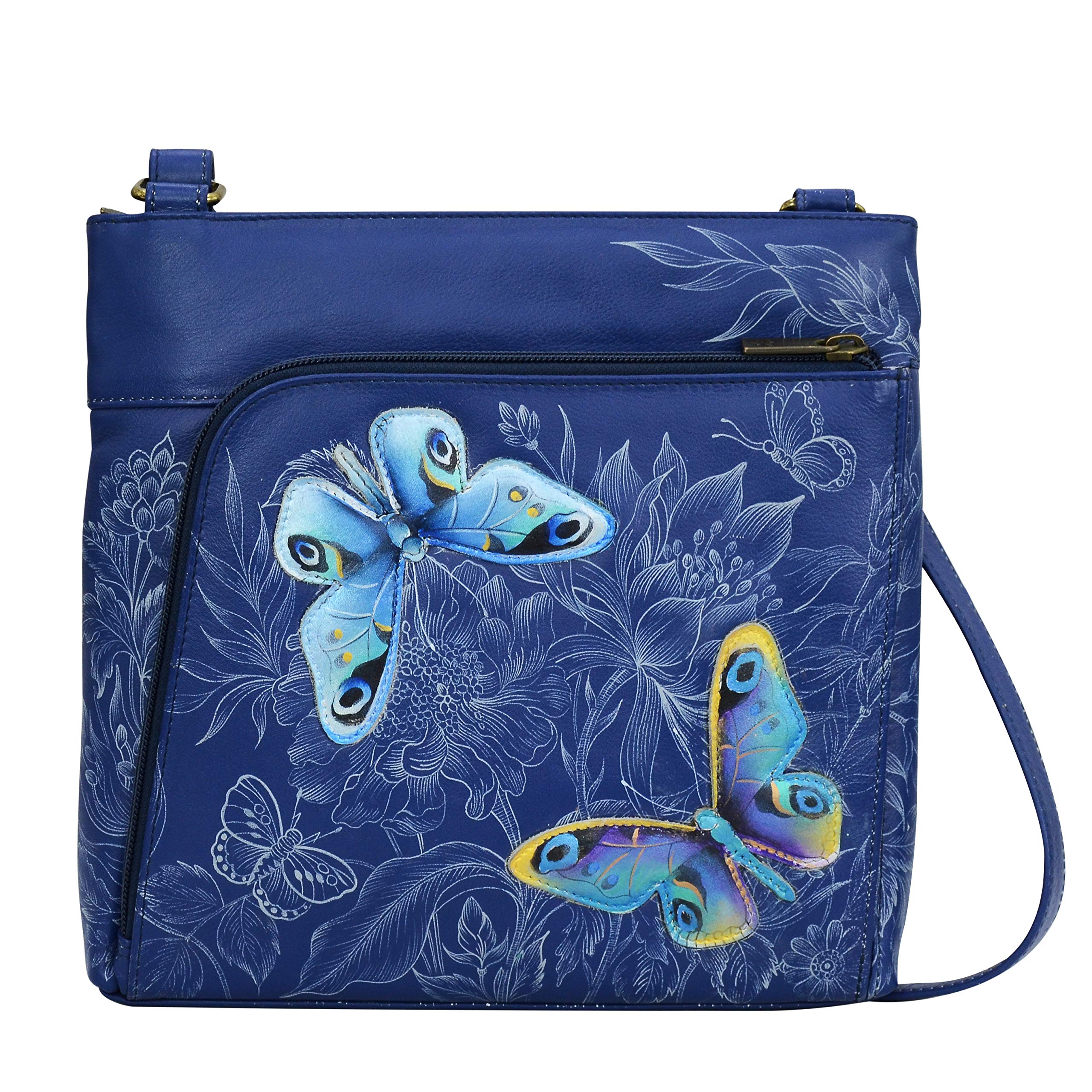 Anuschka Women's Original Hand-Painted Leather Crossbody with Front Zip Organizer & RFID Card Protection, Garden of Delights