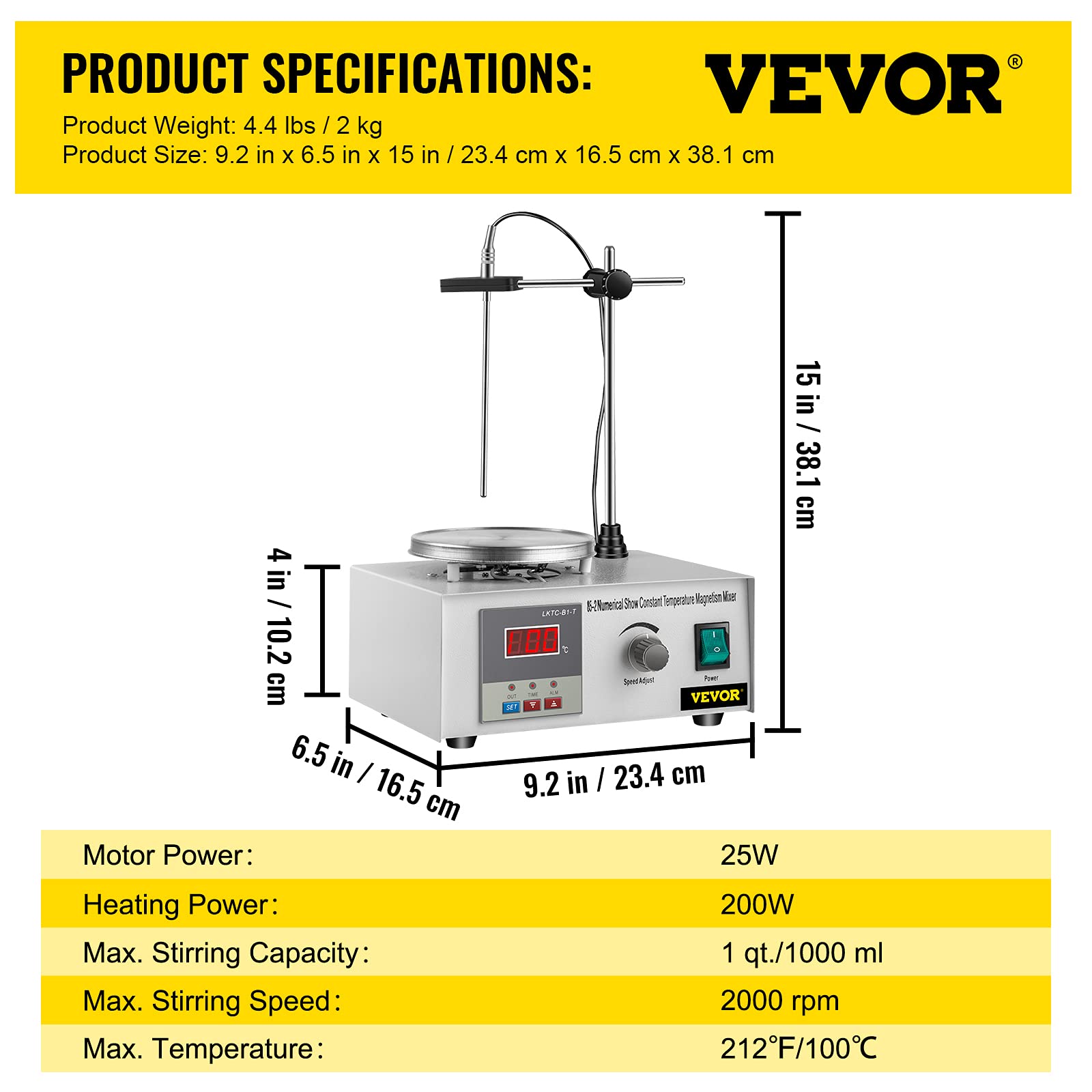 Vevor Magnetic Stirrer,200W, 2000RPM,with Digital Temperature Display & Speed Adjusting, Magnetic Mixer with Hotplate 110V Magnetic Stirring Mixer 85-2,1000ML: Industrial & Scientific