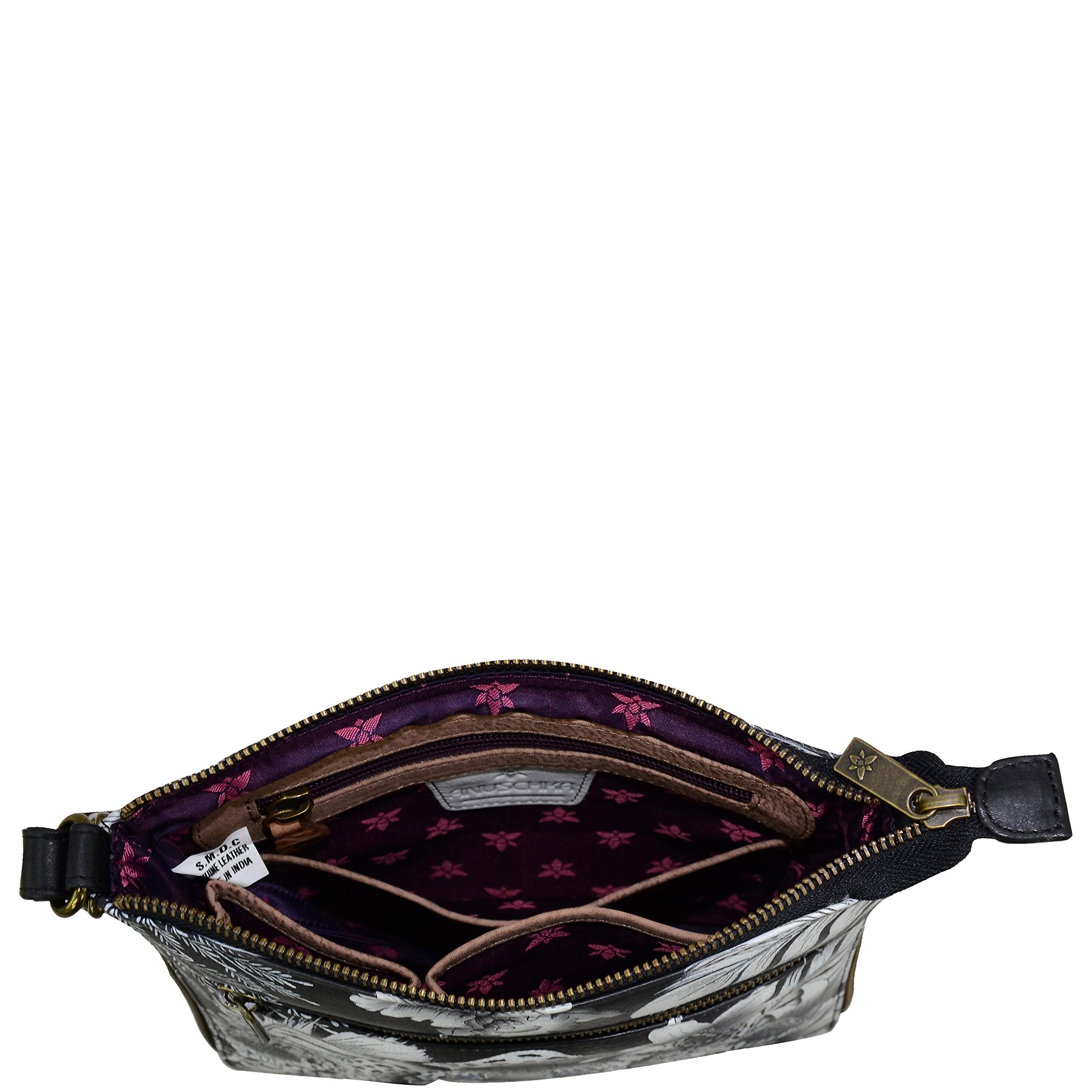 Anuschka Women’s Hand-Painted Genuine Leather Expandable Travel Crossbody - Cleopatra's Leopard